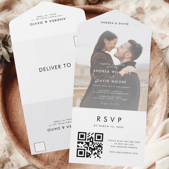 Modern Stylish Fading Photo QR Code RSVP Wedding All In One Invitation ...