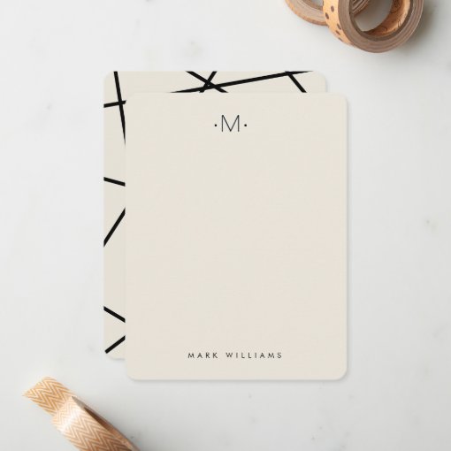 Modern Stylish Geometric Lines Monogram Stationery Note Card | Zazzle