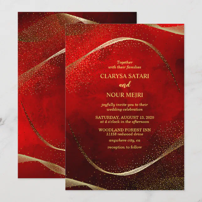 Modern, Stylish Gold and red Invitation | Zazzle