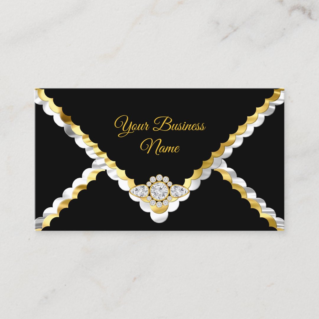 Modern Stylish Gold Black white silver Diamond gem Business Card | Zazzle