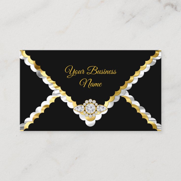Modern Stylish Gold Black white silver Diamond gem Business Card | Zazzle
