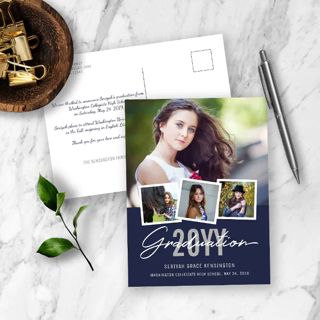 Modern Stylish Graduation Class of 2019 4 Photo Postcard | Zazzle