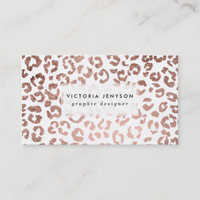 Modern stylish hand drawn rose gold leopard print business card | Zazzle
