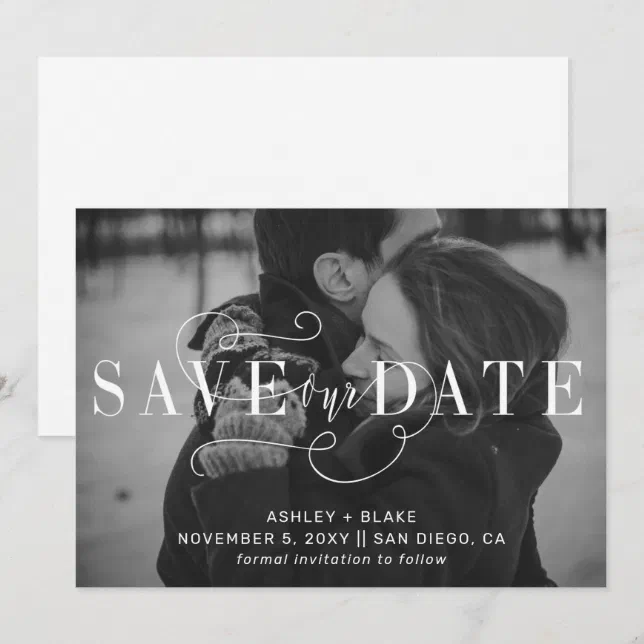 Modern Stylish Handwritten Calligraphy Photo Save The Date | Zazzle