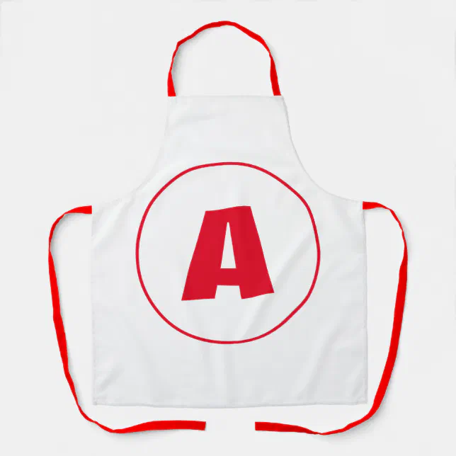 Modern Stylish Monogram Red Initial Letter White Apron | Zazzle