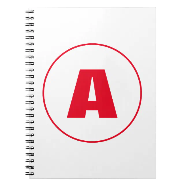 Modern Stylish Monogram Red Initial Letter White Notebook | Zazzle