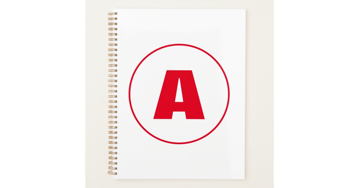 Modern Stylish Monogram Red Initial Letter White Planner | Zazzle