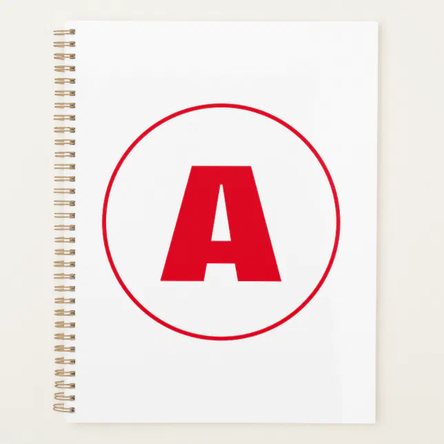 Modern Stylish Monogram Red Initial Letter White Planner | Zazzle