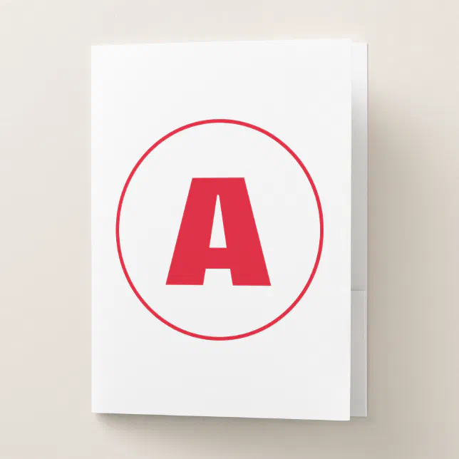 Modern Stylish Monogram Red Initial Letter White Pocket Folder | Zazzle
