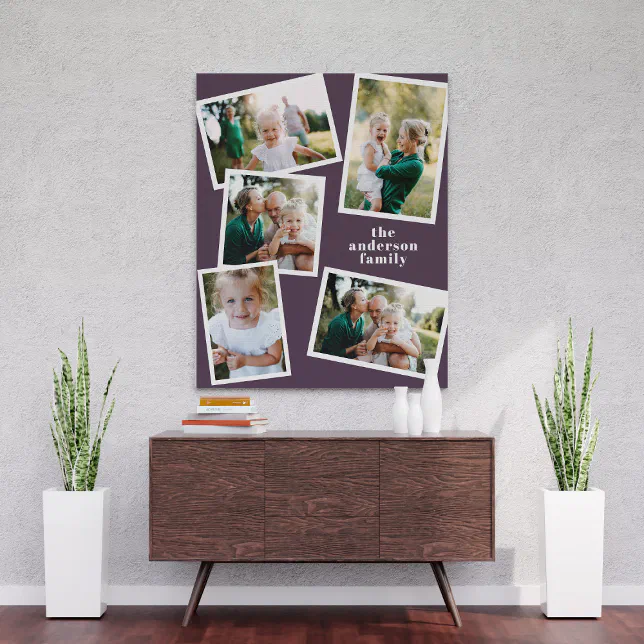 Modern stylish multi photo family purple decor | Zazzle