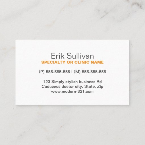 Modern stylish orange medical doctor caduceus business card | Zazzle