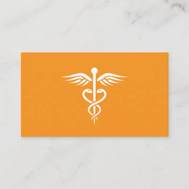 Modern stylish orange medical doctor caduceus business card | Zazzle