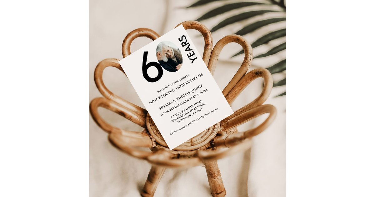 Modern stylish photo 60TH Wedding anniversary Invitation | Zazzle