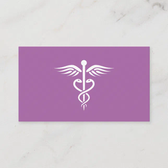 Modern stylish purple medical doctor caduceus business card | Zazzle