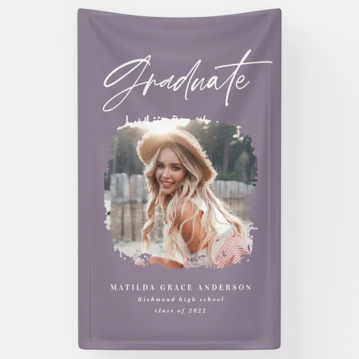 Modern stylish purple photo typography graduation banner | Zazzle