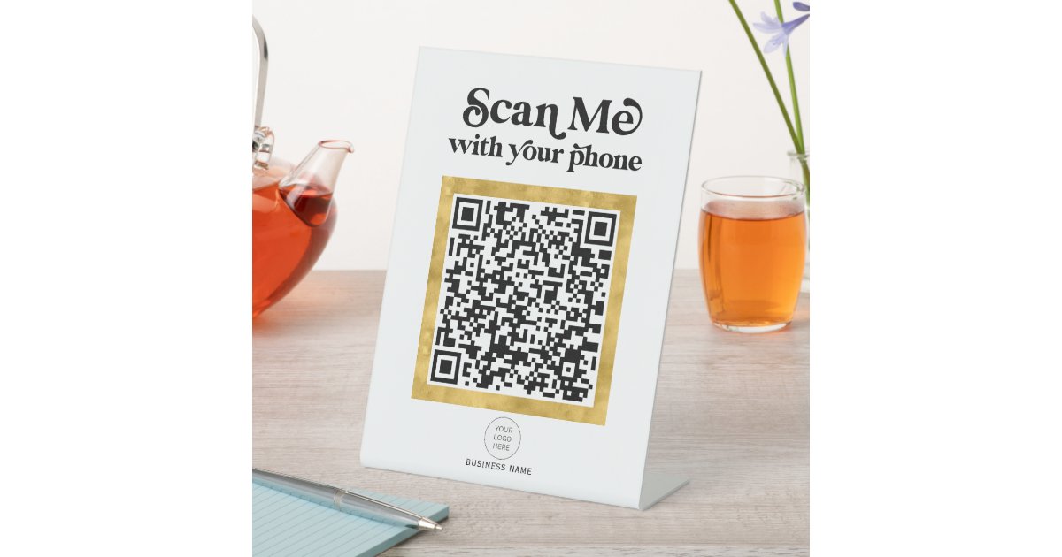 Modern Stylish QR code business sign with Logo | Zazzle