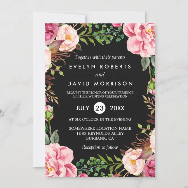Modern Stylish Spring Wedding Floral Wreath Invitation | Zazzle