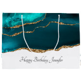 Modern Stylish Teal Agate & Gold Ribbon Birthday Large Gift Bag | Zazzle
