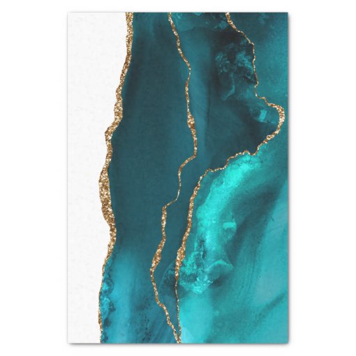 Modern Stylish Teal Agate & Gold Ribbon on White Tissue Paper | Zazzle