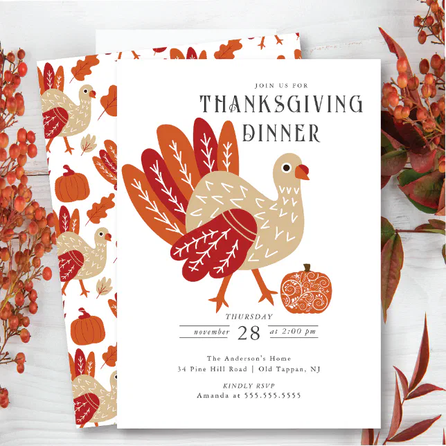 Modern Stylish Turkey Thanksgiving Invitation | Zazzle