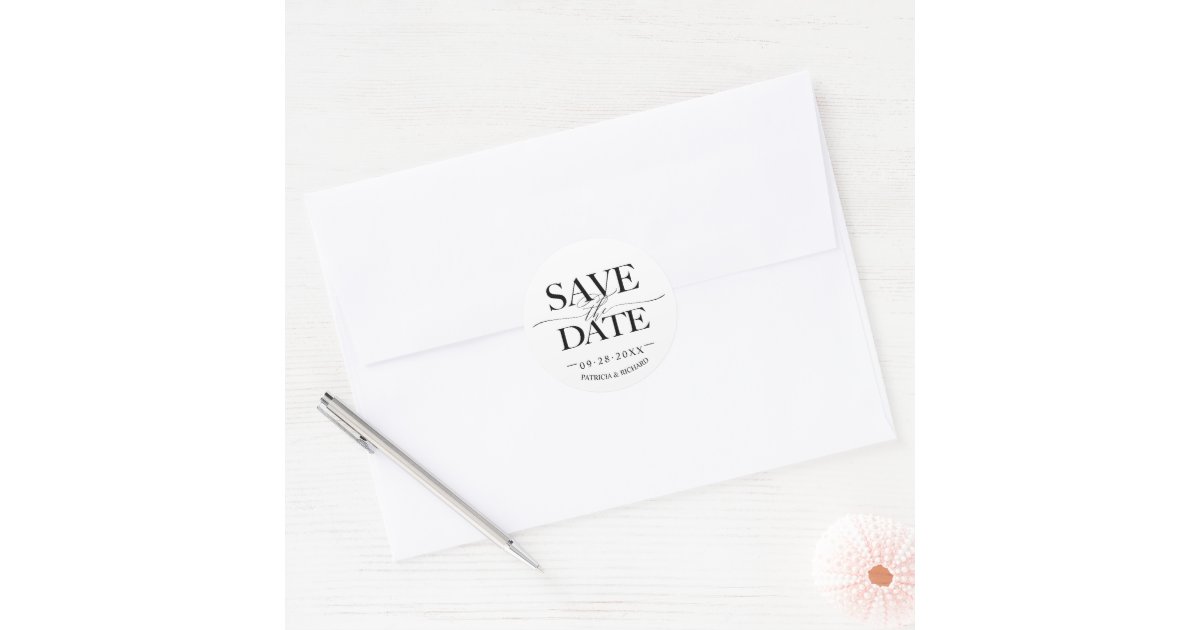 Modern Stylish Wedding Save The Date Classic Round Sticker | Zazzle