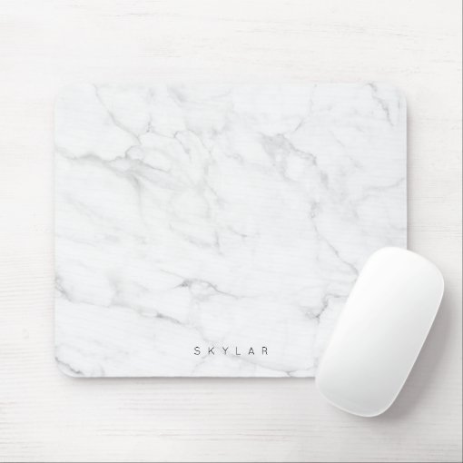 Modern Stylish White & Grey Marble Custom Name Mouse Pad | Zazzle