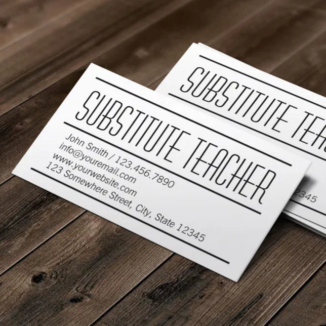 Modern Substitute Teacher Minimalist Business Card | Zazzle