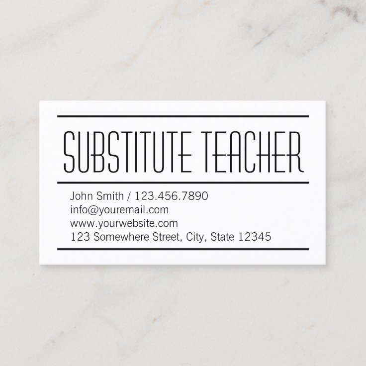 Modern Substitute Teacher Minimalist Business Card | Zazzle