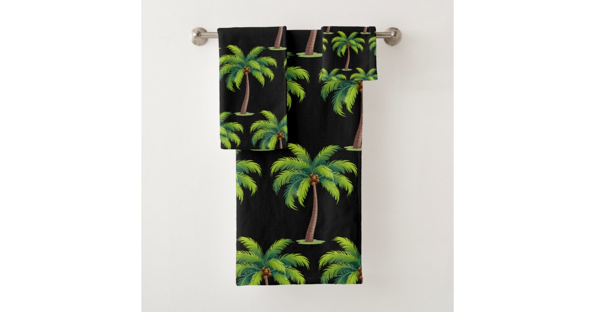 Modern Summer Botanical Palm Trees on Black Bath Towel Set | Zazzle