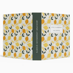 Modern Summer Citrus Lemon Pattern Personalized 3 Ring Binder | Zazzle