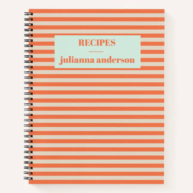 Modern Summer Orange Striped Personalized Recipe N Notebook | Zazzle
