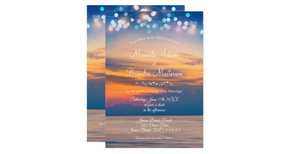 Modern Summer Sunset String Lights Beach Wedding Invitation | Zazzle.com