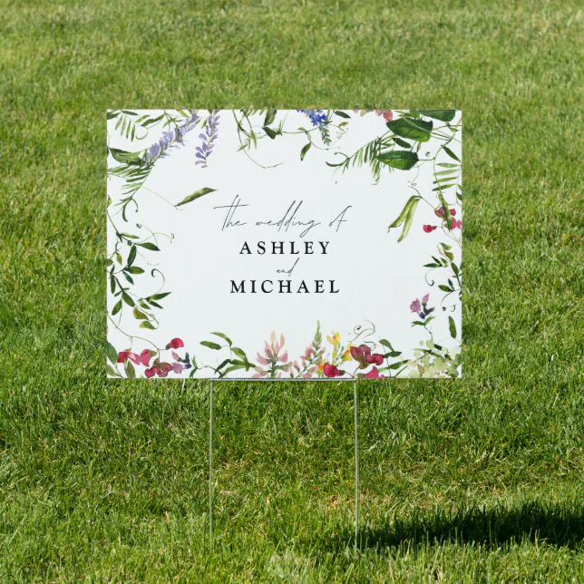 Modern Summer Wildflower Calligraphy Wedding Sign | Zazzle