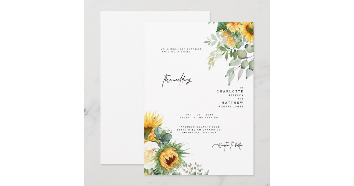 Modern Sunflowers In Bloom Greenery Parents Invitation | Zazzle