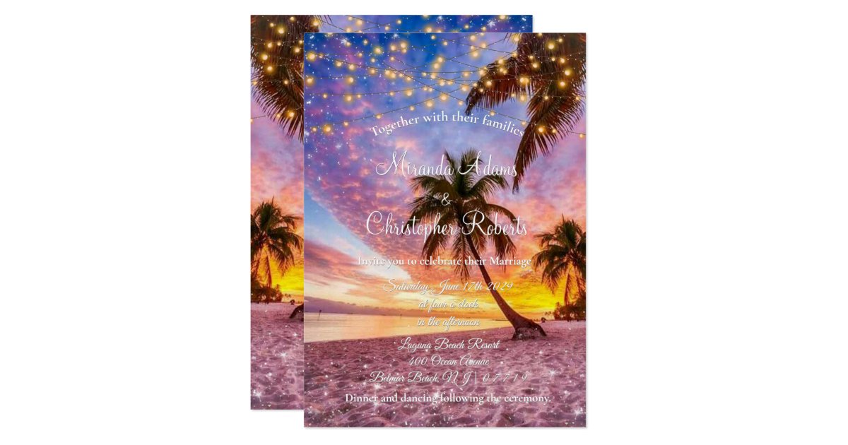 Modern Sunset Beach and Stars Summer Wedding Invitation | Zazzle.com