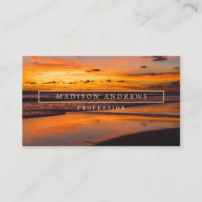 Modern Sunset Beach Background Business Card | Zazzle