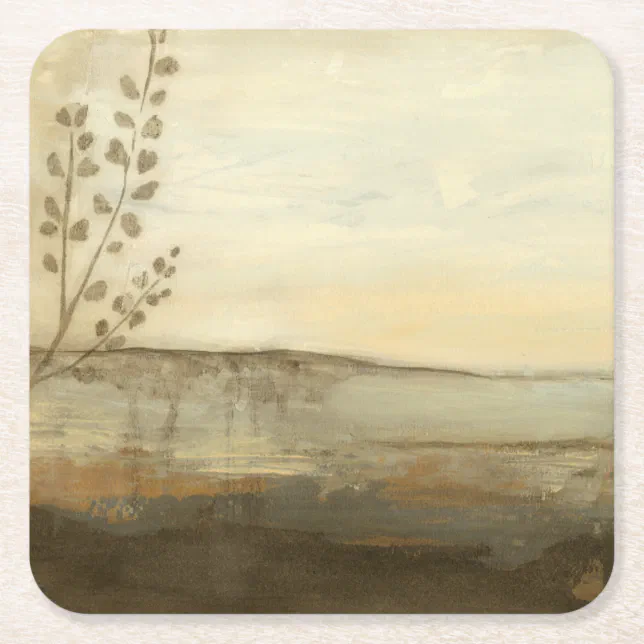 Modern Sunset Landscape Oil Painting Square Paper Coaster | Zazzle