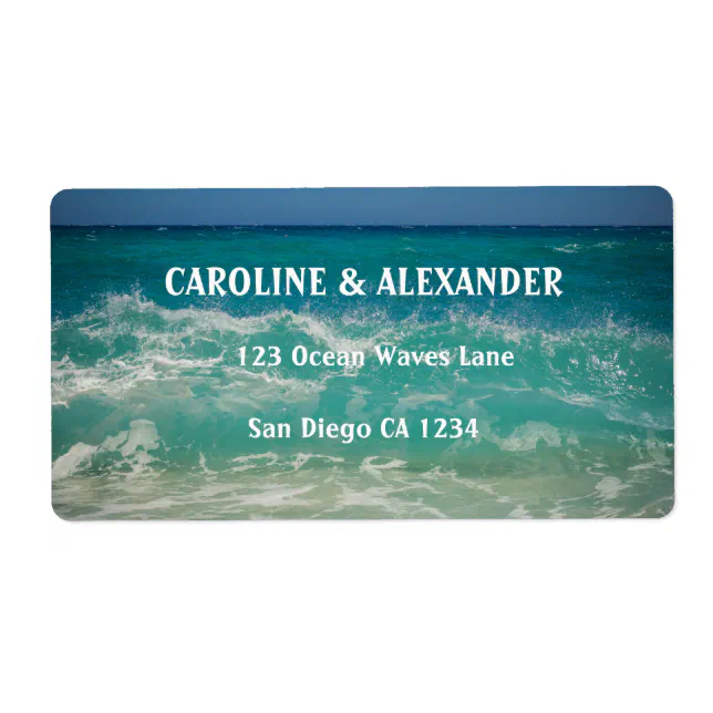 Modern Sunset Ocean Water Tropical Beach Wedding Label | Zazzle