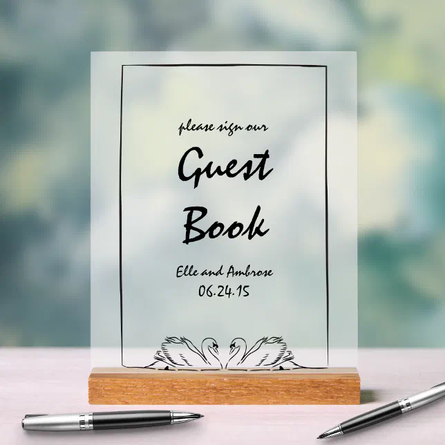 Modern Swan Chic Please Sign Our Guest Book Sign | Zazzle