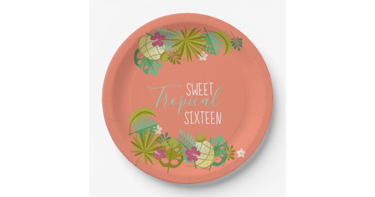 Modern Sweet 16 Luau 16th Birthday Party Paper Plates | Zazzle