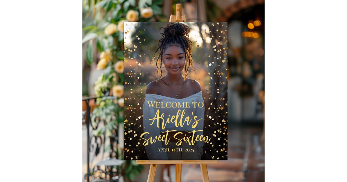 Modern sweet 16 party photo welcome sign | Zazzle