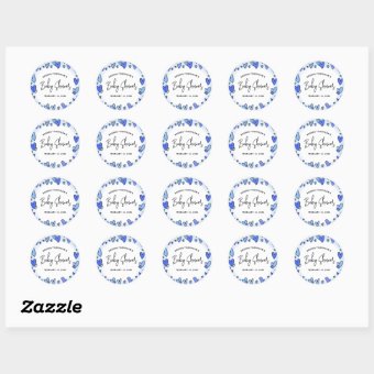 Modern Sweet Valentine Blue Hearts Baby Shower Classic Round Sticker ...