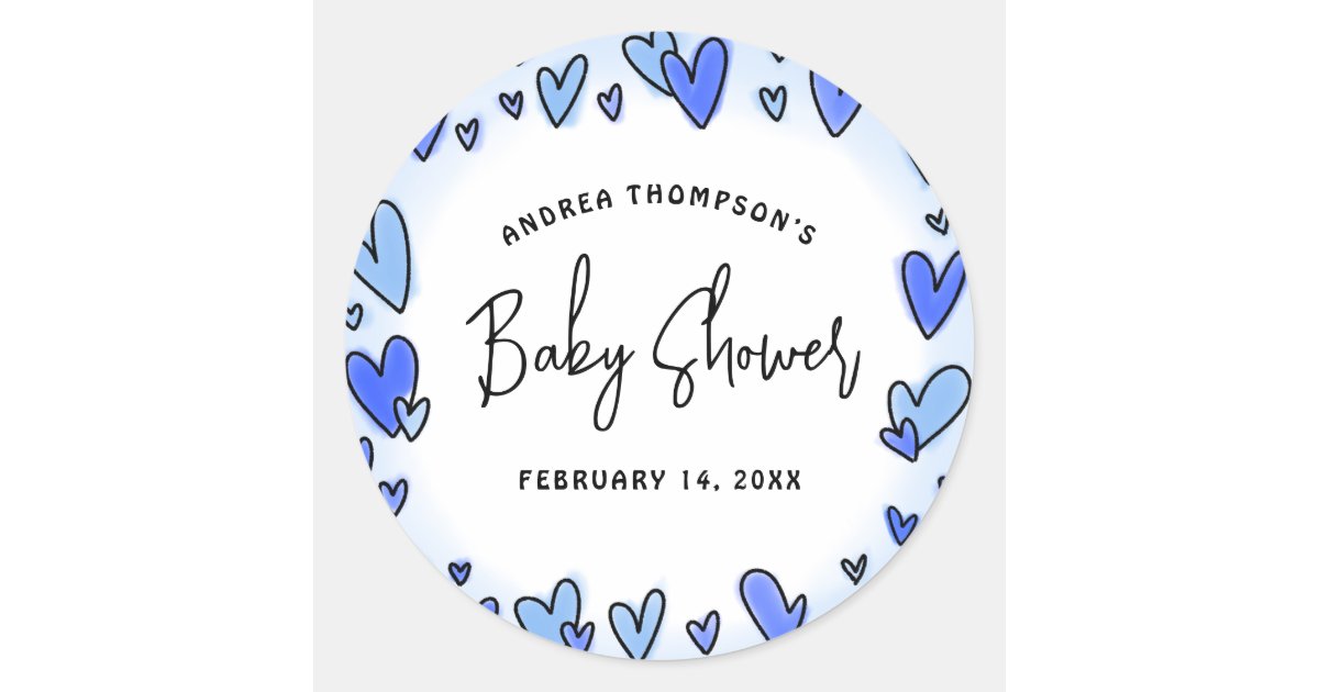 Modern Sweet Valentine Blue Hearts Baby Shower Classic Round Sticker ...