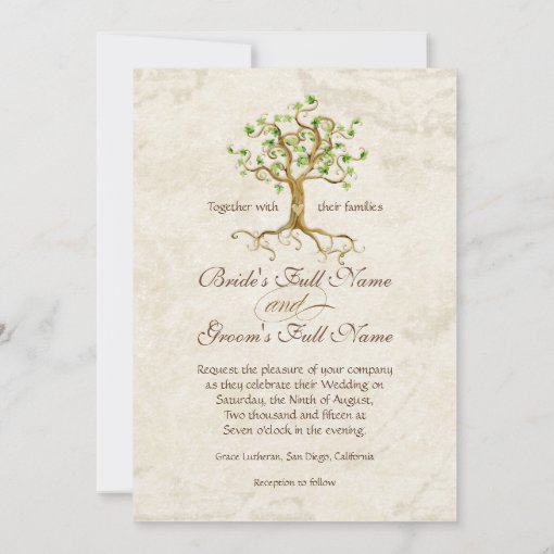 Modern Swirl Tree Roots Leaf Antique Parchment Invitation | Zazzle