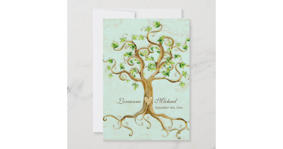 Modern Swirl Tree Roots Leaf Antique Parchment Invitation | Zazzle