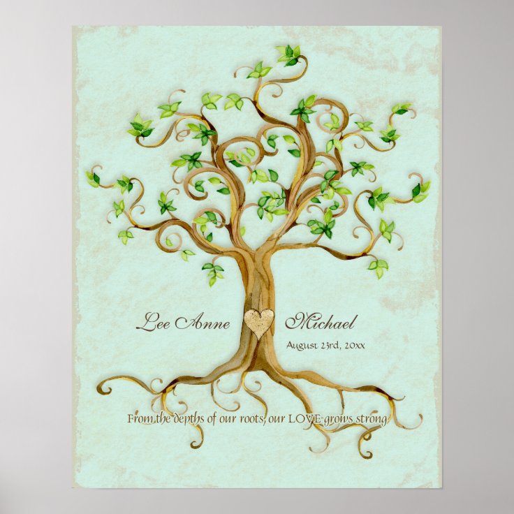 Modern Swirl Tree Roots Leaf Antique Parchment Poster | Zazzle