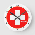 Modern Swiss Flag & Switzerland trendy /design Round Clock | Zazzle