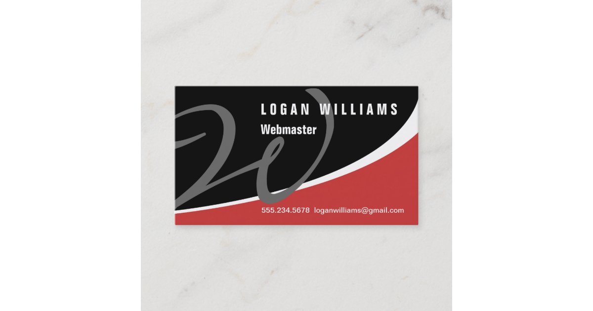 Modern Swoosh Monogram W Business Card | Zazzle