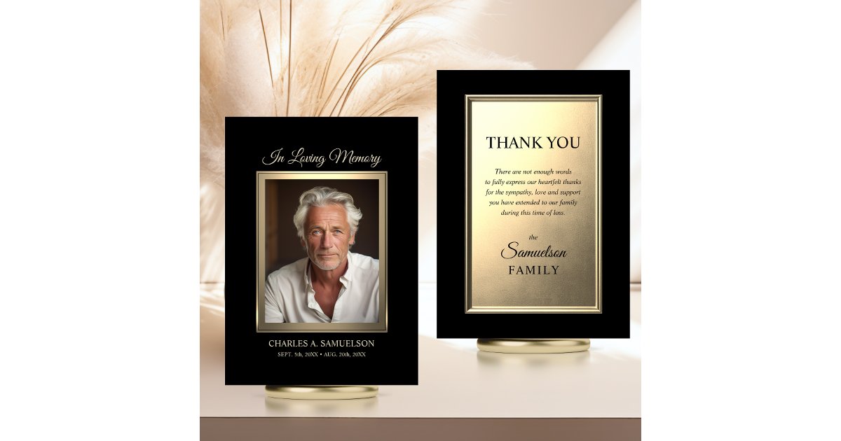 Modern Sympathy Masculine Gold Black PHOTO Card | Zazzle