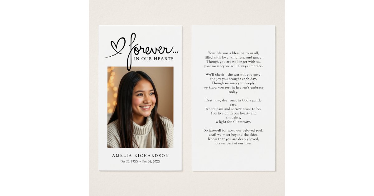 Modern Sympathy Photo Funeral Memorial Prayer Card | Zazzle